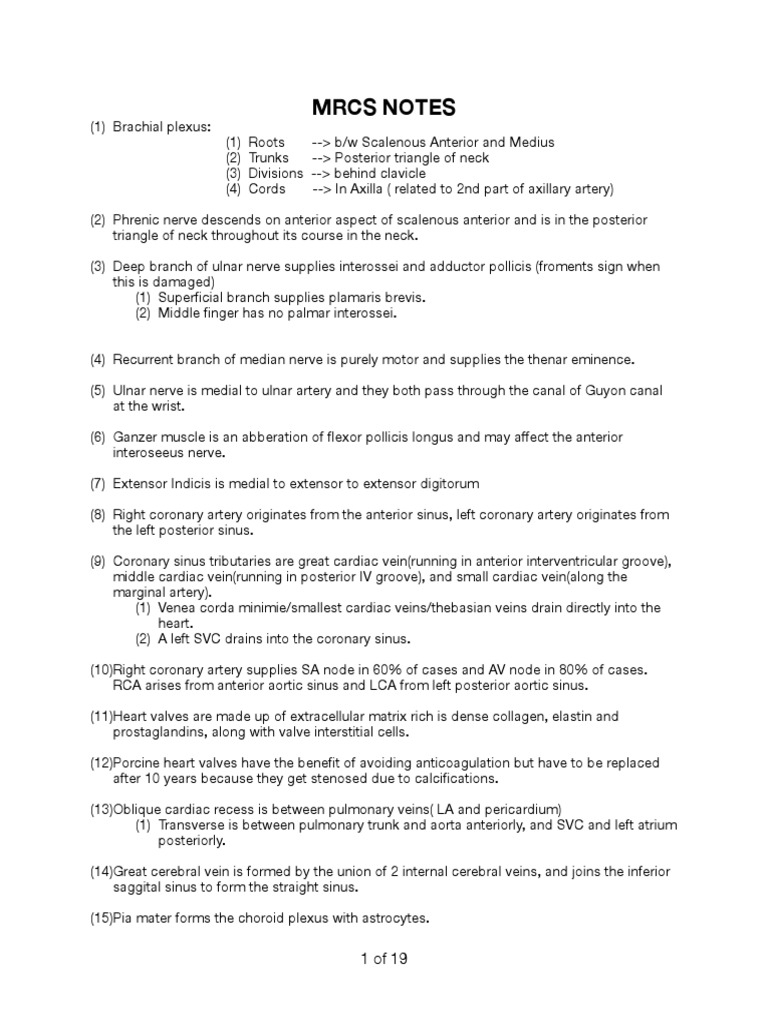 My Mrcs A Notes | PDF | Coronary Circulation | Clinical Medicine