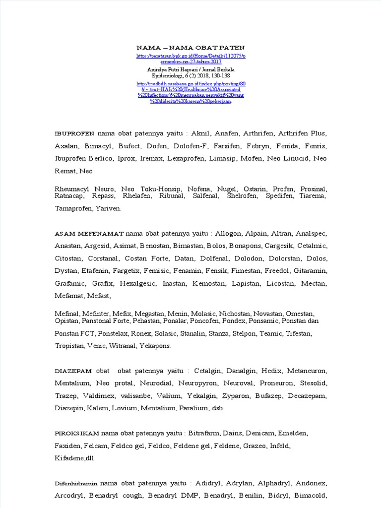 Obat Paten: Ibuprofen, Asam Mefenamat, Diazepam | PDF | Pain Management ...