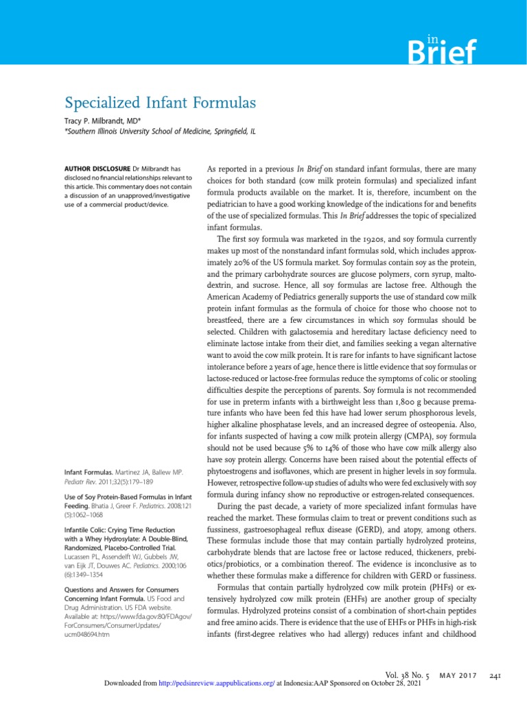 Brief: Specialized Infant Formulas | PDF | Breast Milk | Infant Formula