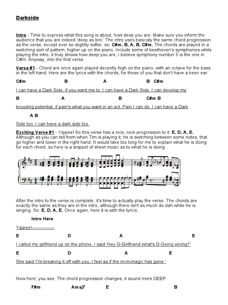 Dark Side | PDF | Song Structure | Piano