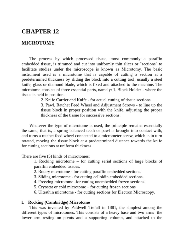Microtomy and Cutting Sections Chapter | PDF | Histology | Knife