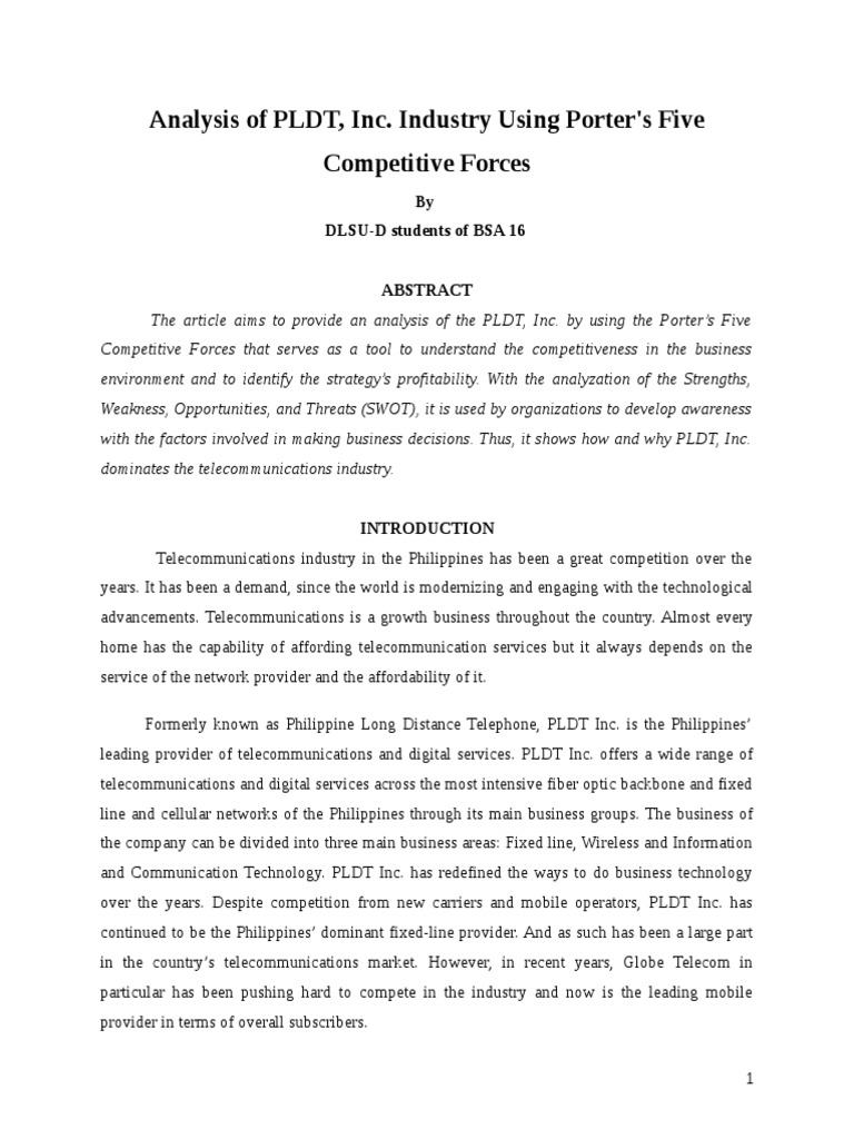 Analysis of PLDT, Inc. Industry Using Porter's Five Competitive Forces ...