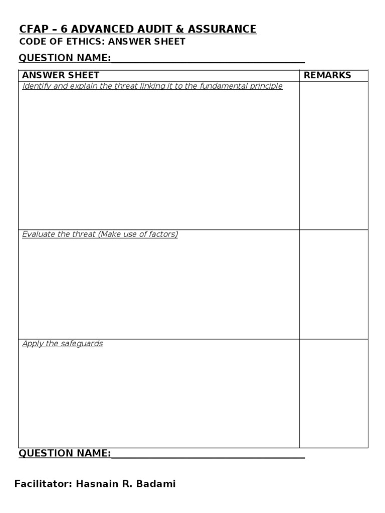Code+of+Ethics Answer+Sheet | PDF