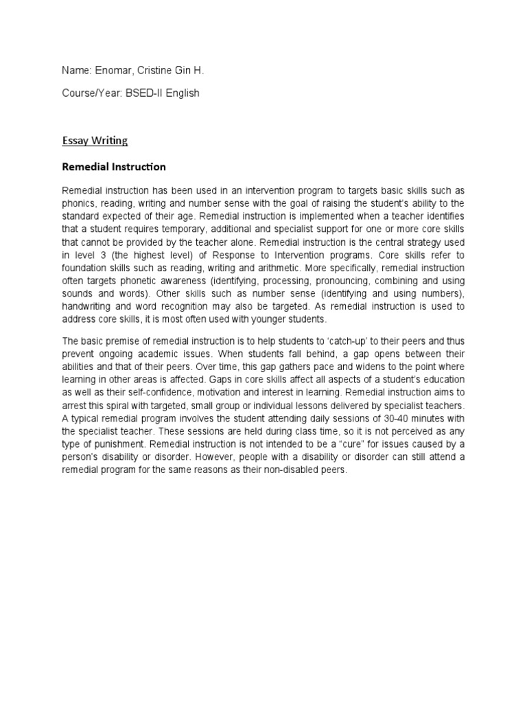 Essay Writing: Remedial Instruction | PDF