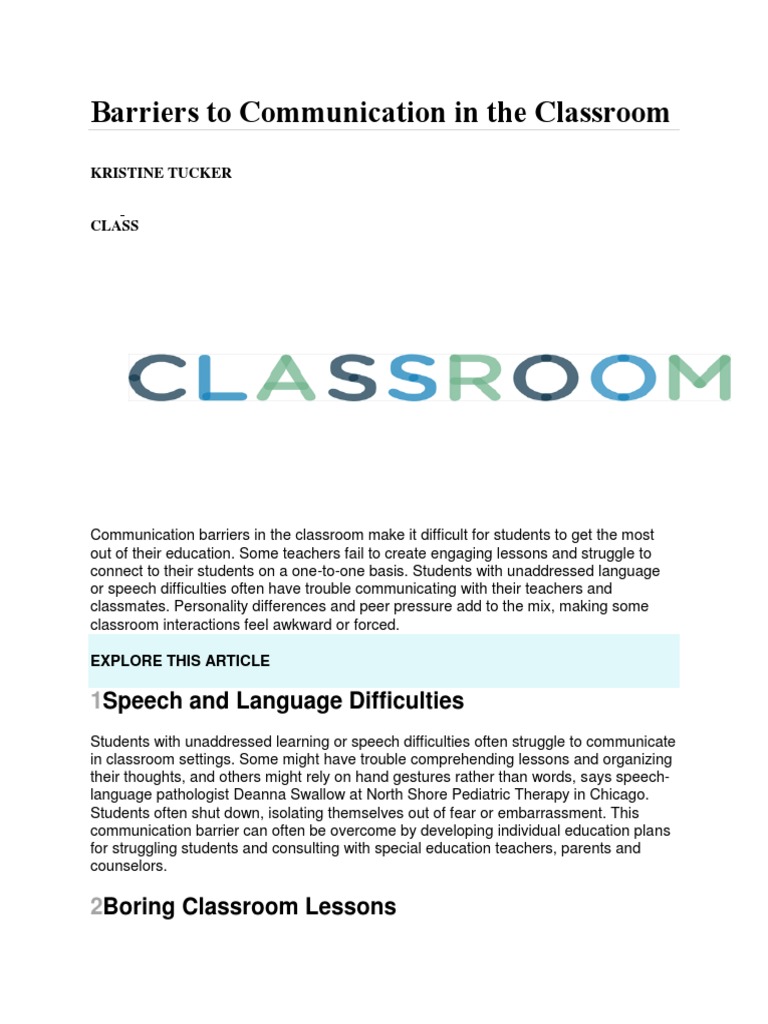Classroom Communication Barriers Explained | PDF | Teachers | Communication