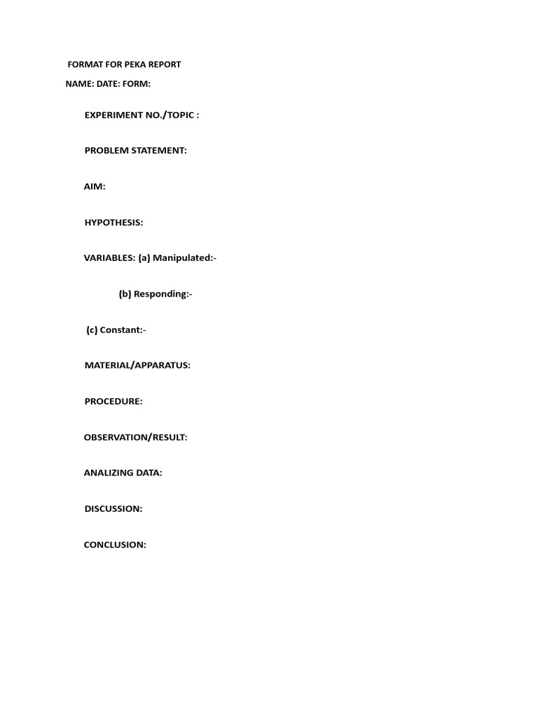 Experiment No./Topic:: Format For Peka Report Name: Date: Form | PDF