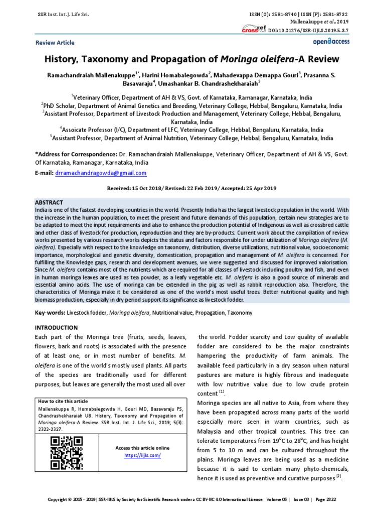 History, Taxonomy and Propagation of Moringa Oleifera-A Review | PDF ...