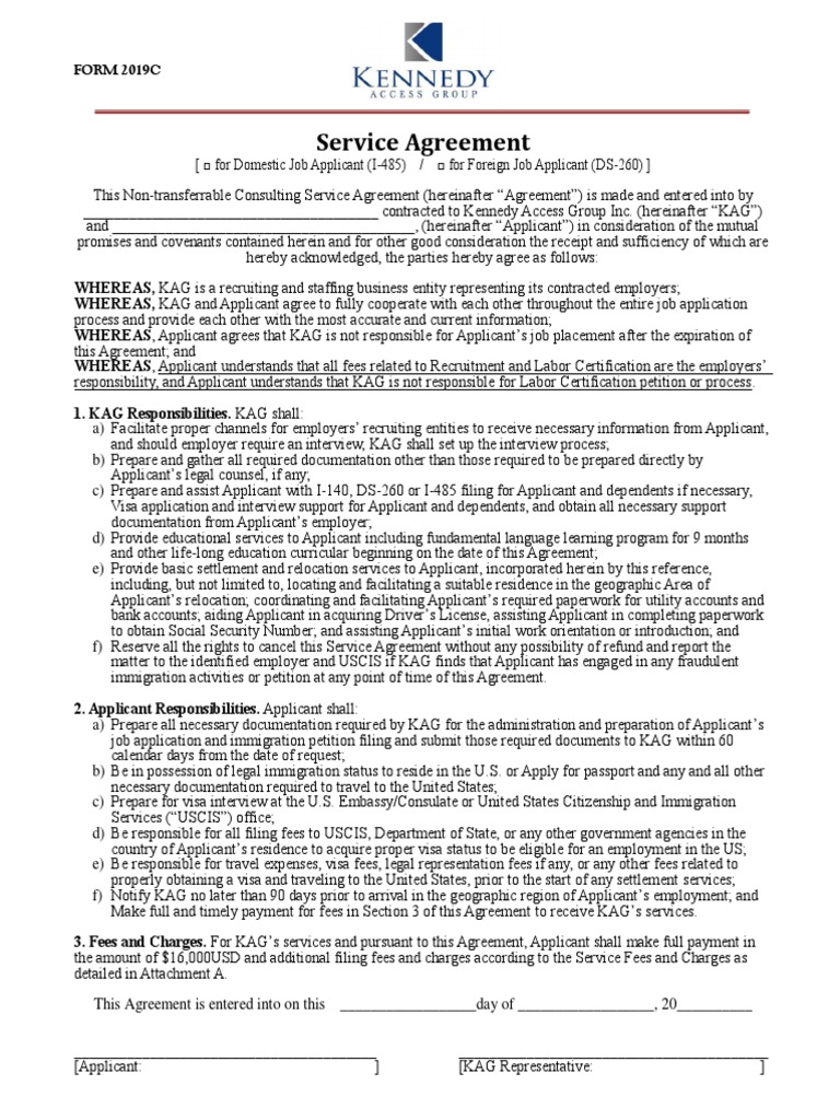 KAG Service Agreement for Immigration | PDF | Travel Visa | United ...