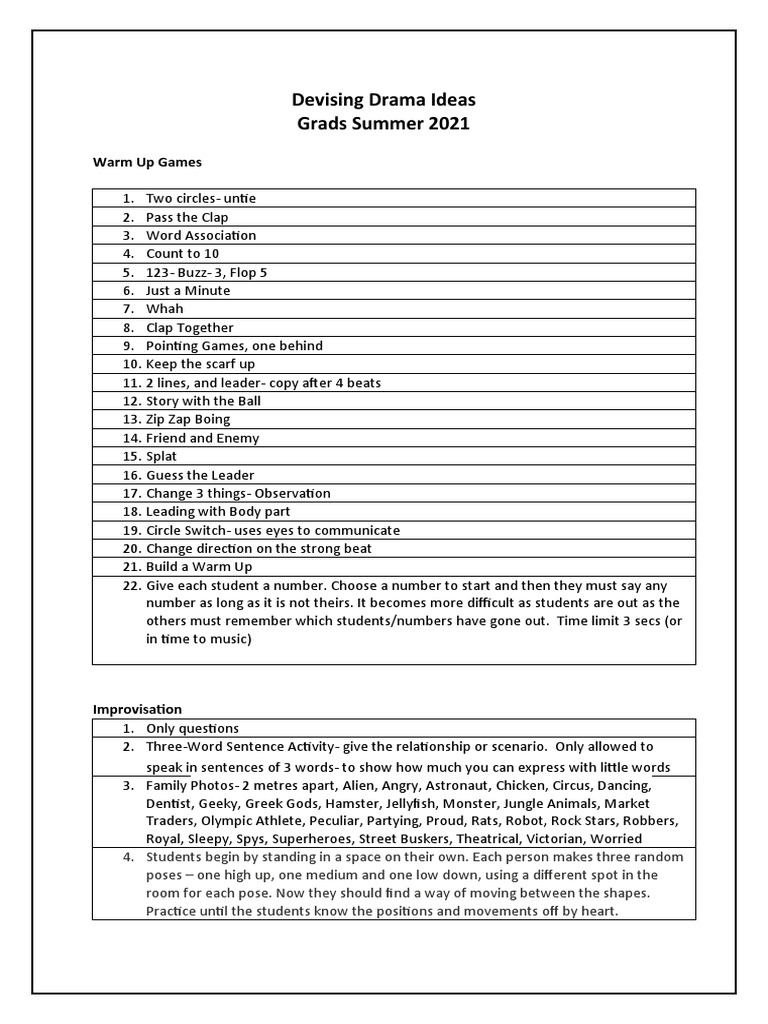 Drama Games for Theatre Students | PDF | Stereotypes
