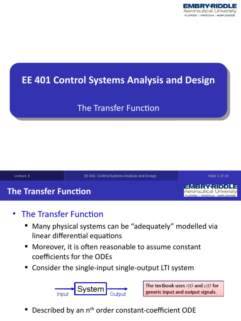 EE 401 Control Systems Analysis and Design: The Transfer Function | PDF ...