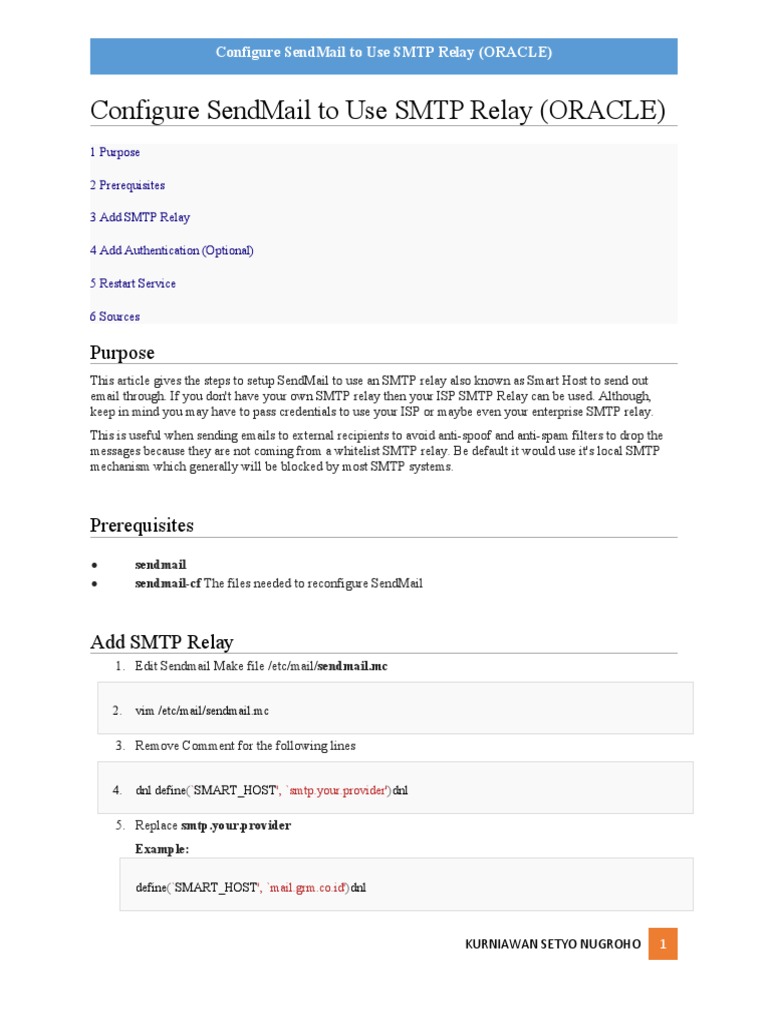 Configure Sendmail On Oracle Server To Use Smtp Relay Pdf Computer Science Internet Standards 