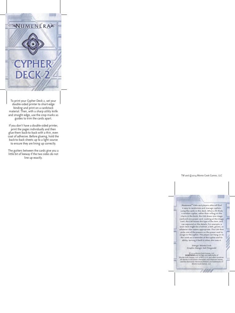 Numenera Cypher Deck 2 | PDF | Senses