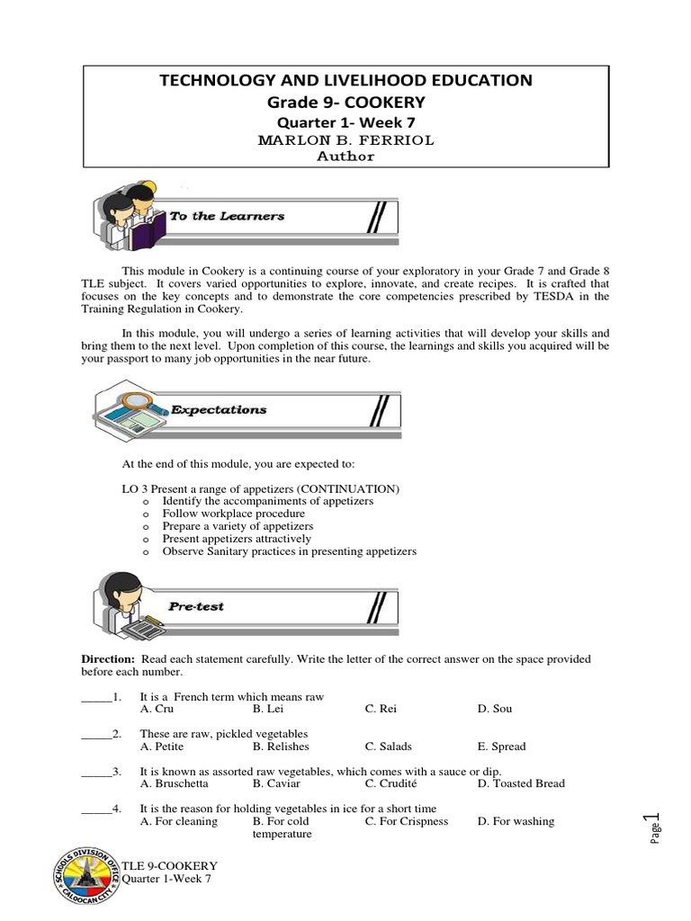 Technology and Livelihood Education Grade 9-COOKERY: Quarter 1 - Week 7 ...