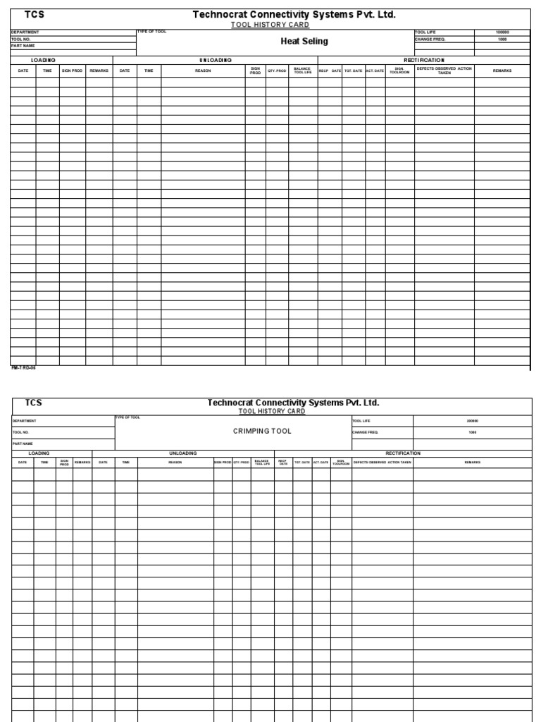 66 FM-TRD-05 Tool History Card | PDF