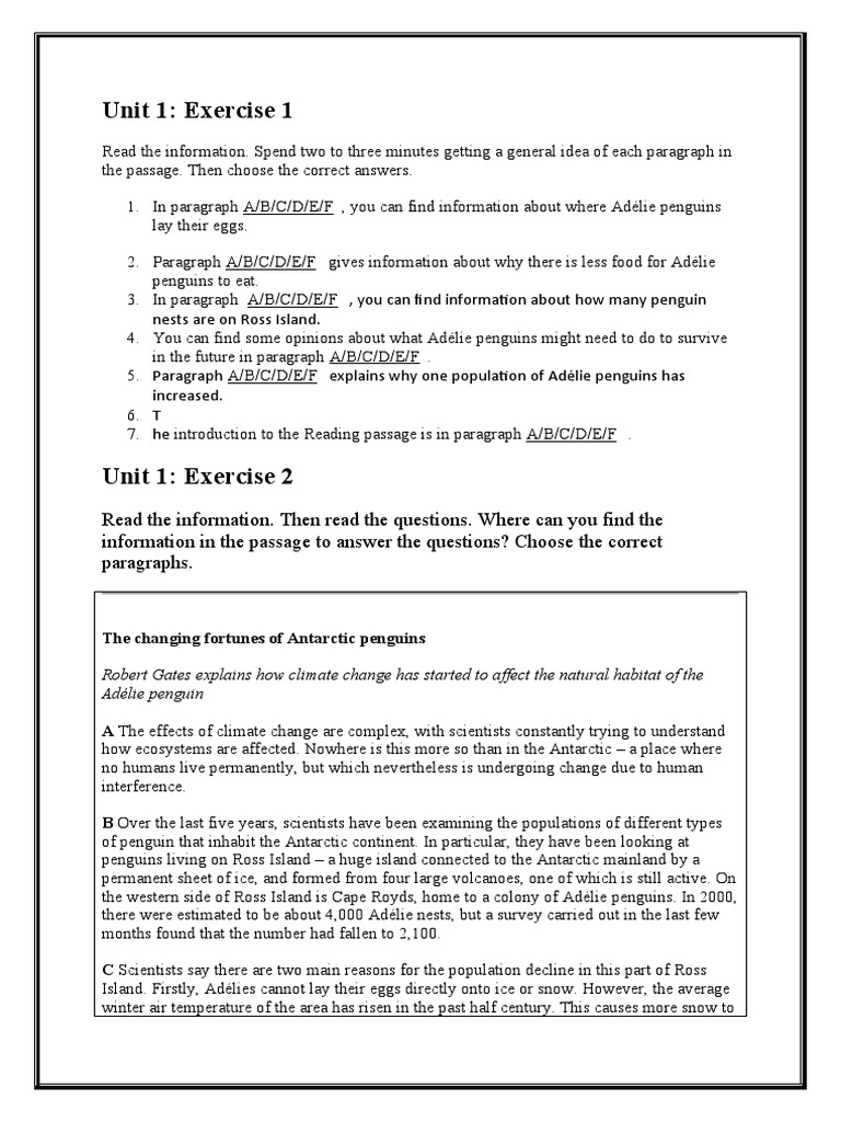 IELTS Reading 1 HW | PDF | Antarctica | Penguin