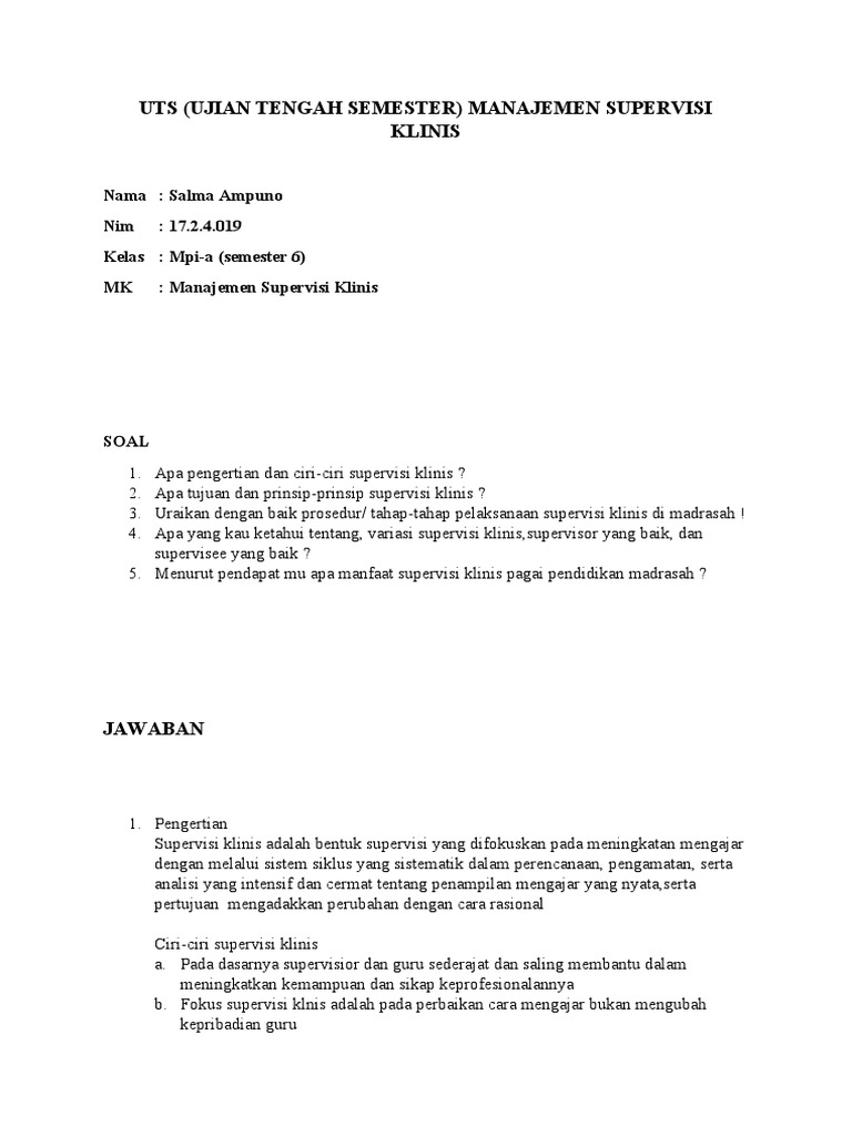 Uts Supervisi Klinis (Salma Ampuno) | PDF | Karier & Perkembangan