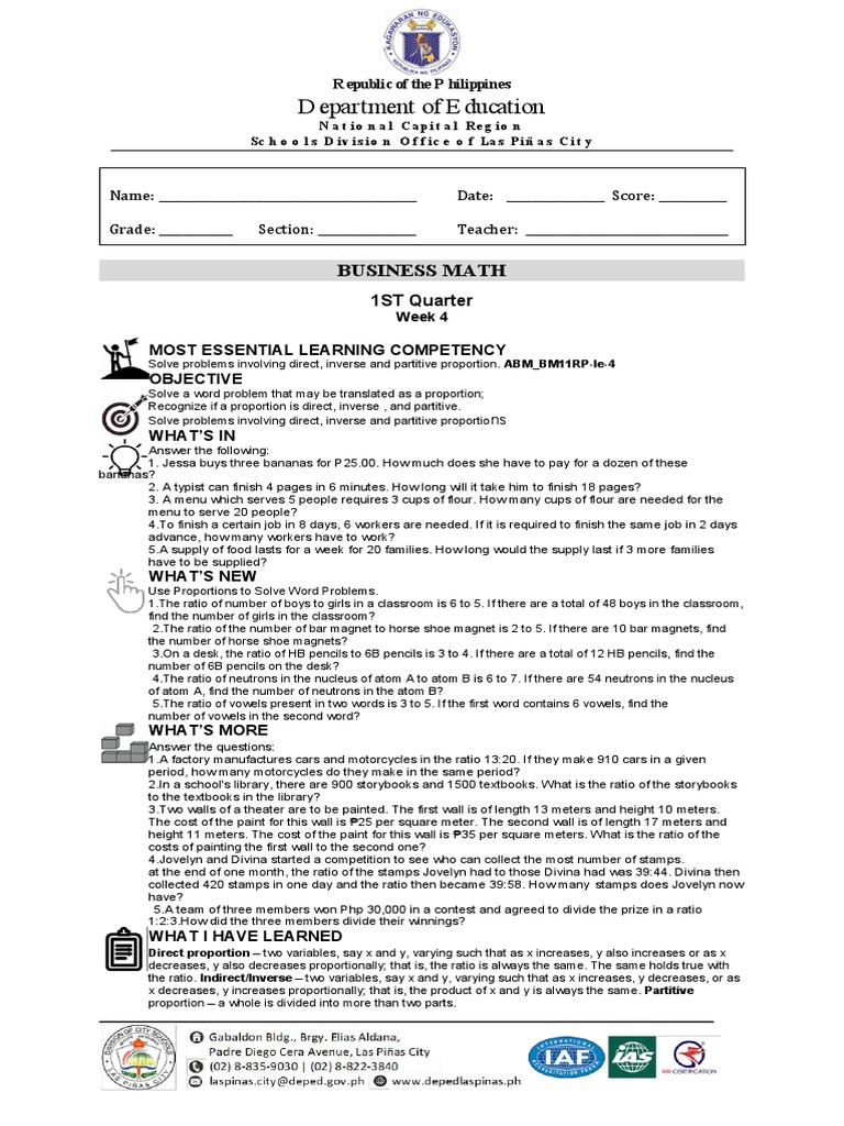 Solve business math word problems using proportions | PDF | Atoms