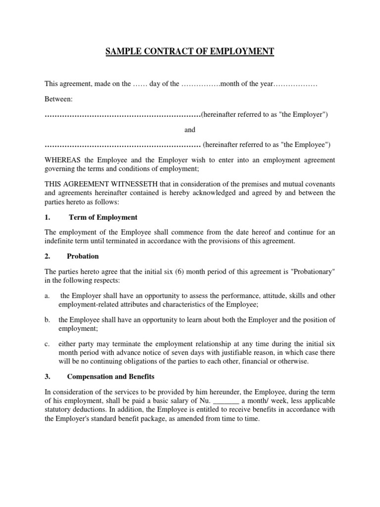 Sample Contract of Employment: (Hereinafter Referred To As "The ...