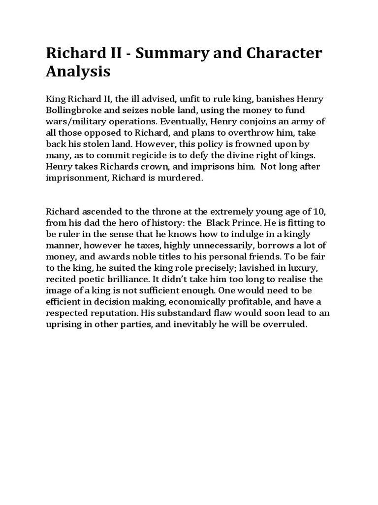 Richard II Summary and Characters 1 | PDF