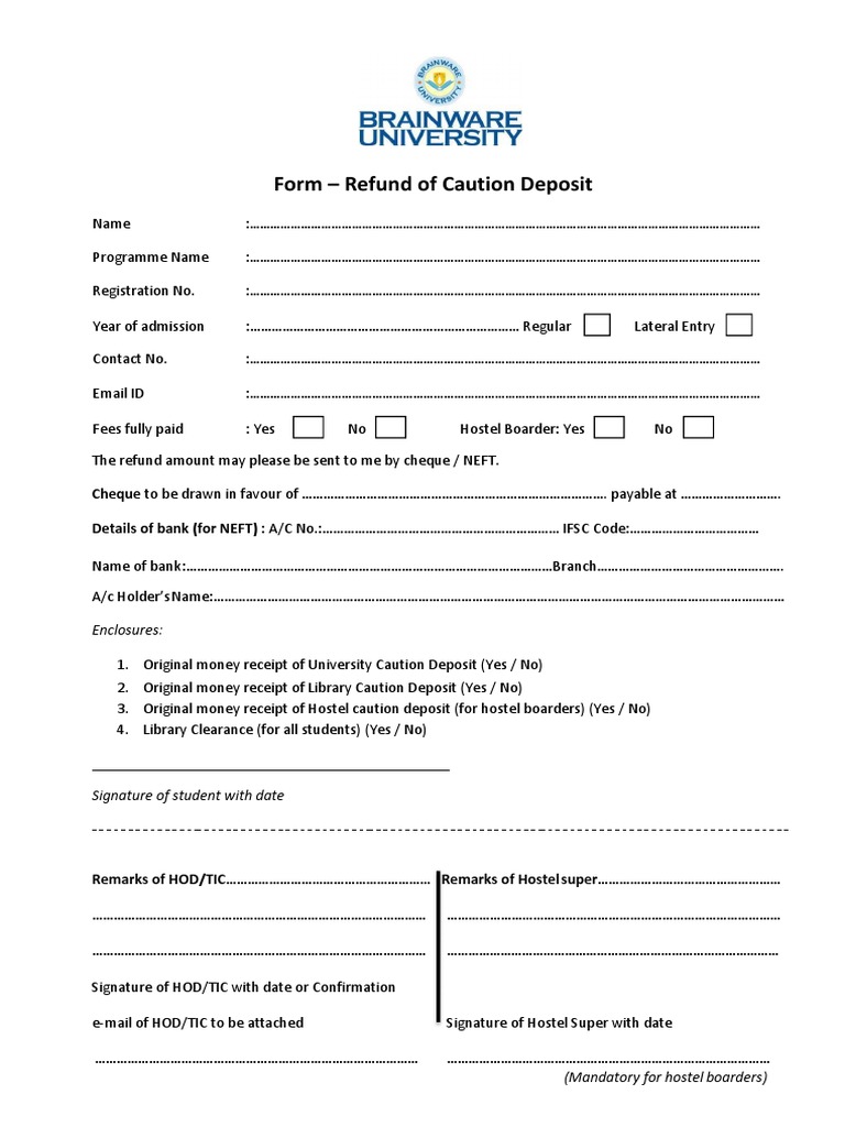 Form - Refund of Caution Deposit | PDF