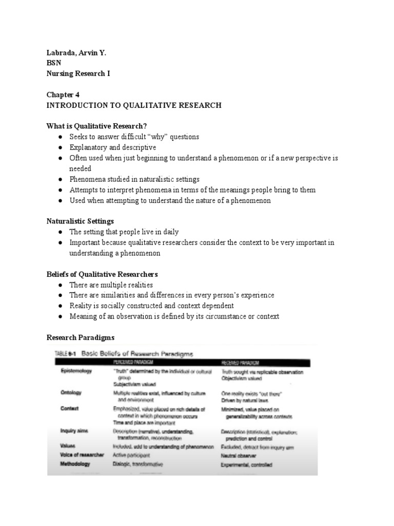 Labrada, Arvin Y. BSN Nursing Research I Introduction To Qualitative ...