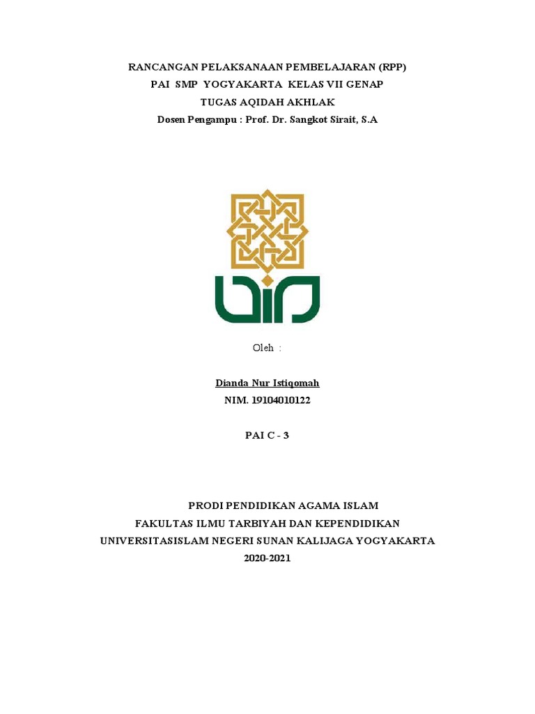 Contoh RPP PAI Dan Budi Pekerti SMP Kelas 7 by Dianda Nur Istiqomah | PDF
