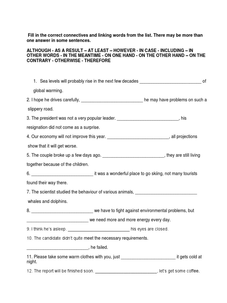 Connectives and Linking Words WS | PDF