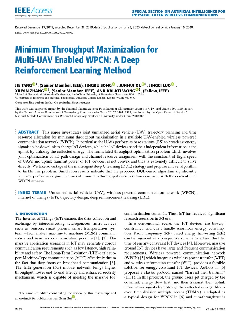 Drl Minimum Throughput Maximization For Multi Uav Enabled Wpcn Pdf Internet Of Things