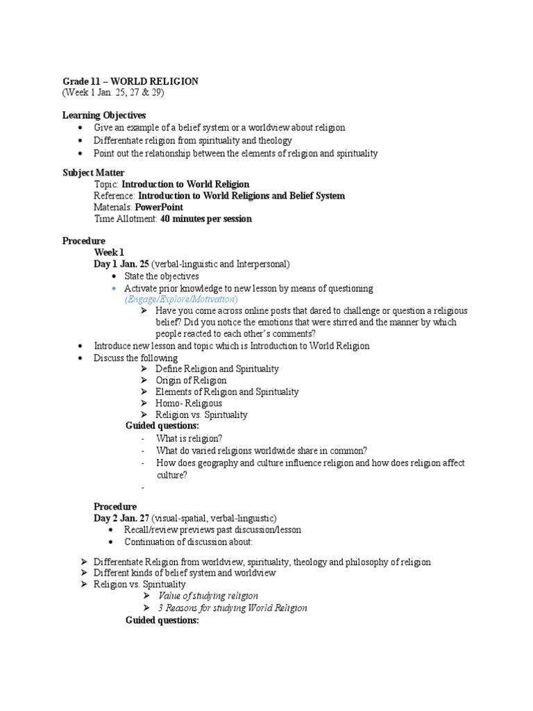 Grade 11 - World Religion: (Engage/Explore/Motivation) | Download Free ...
