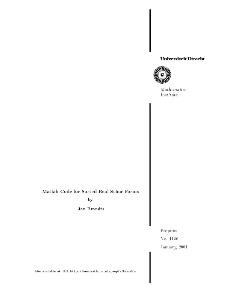 Matlab Code For Sorted Real Schur Forms | PDF | Eigenvalues And ...