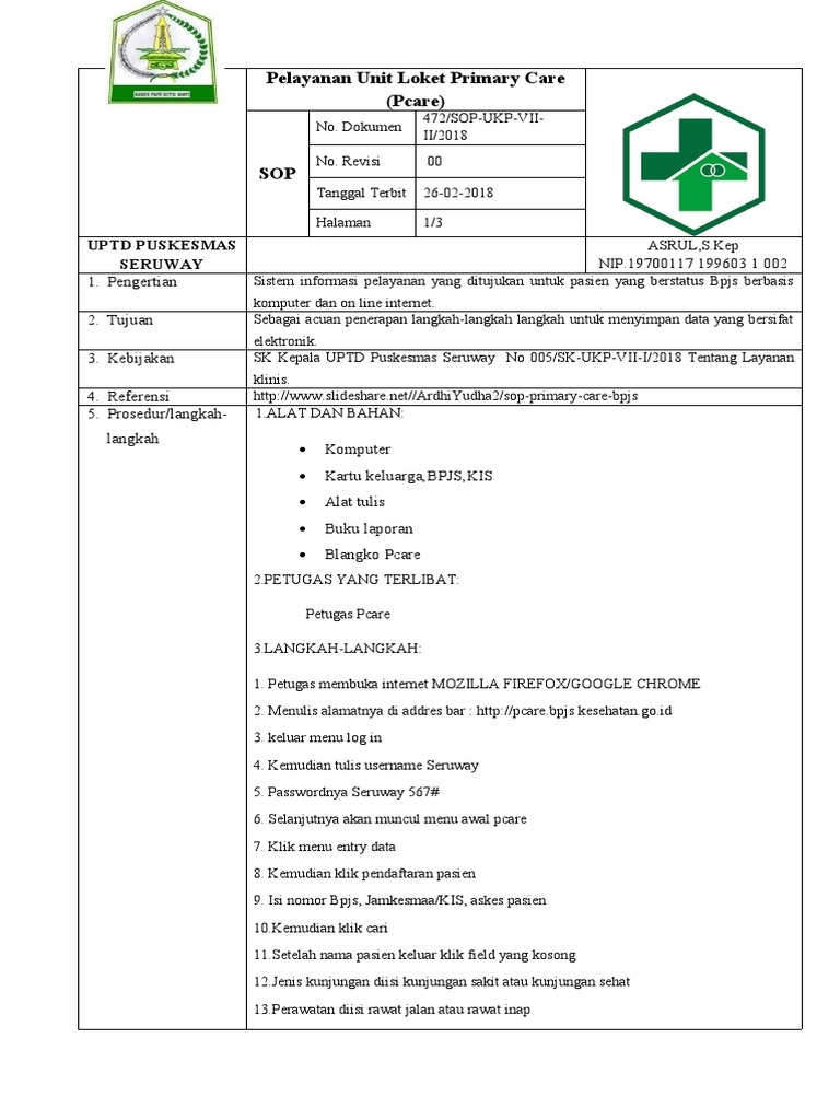 SOP Pelayanan Pcare BPJS Kesehatan | PDF