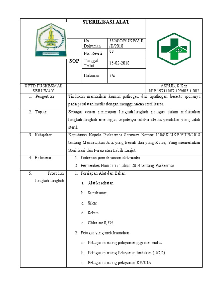 Sop Sterilisasi Alat | PDF