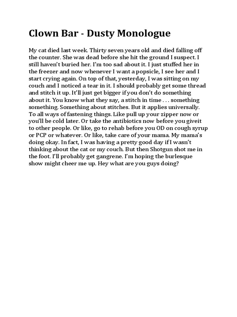 Clown Bar Monologue Dusty 1 | PDF