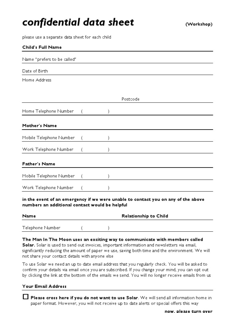 Child Data Sheet | PDF | Business