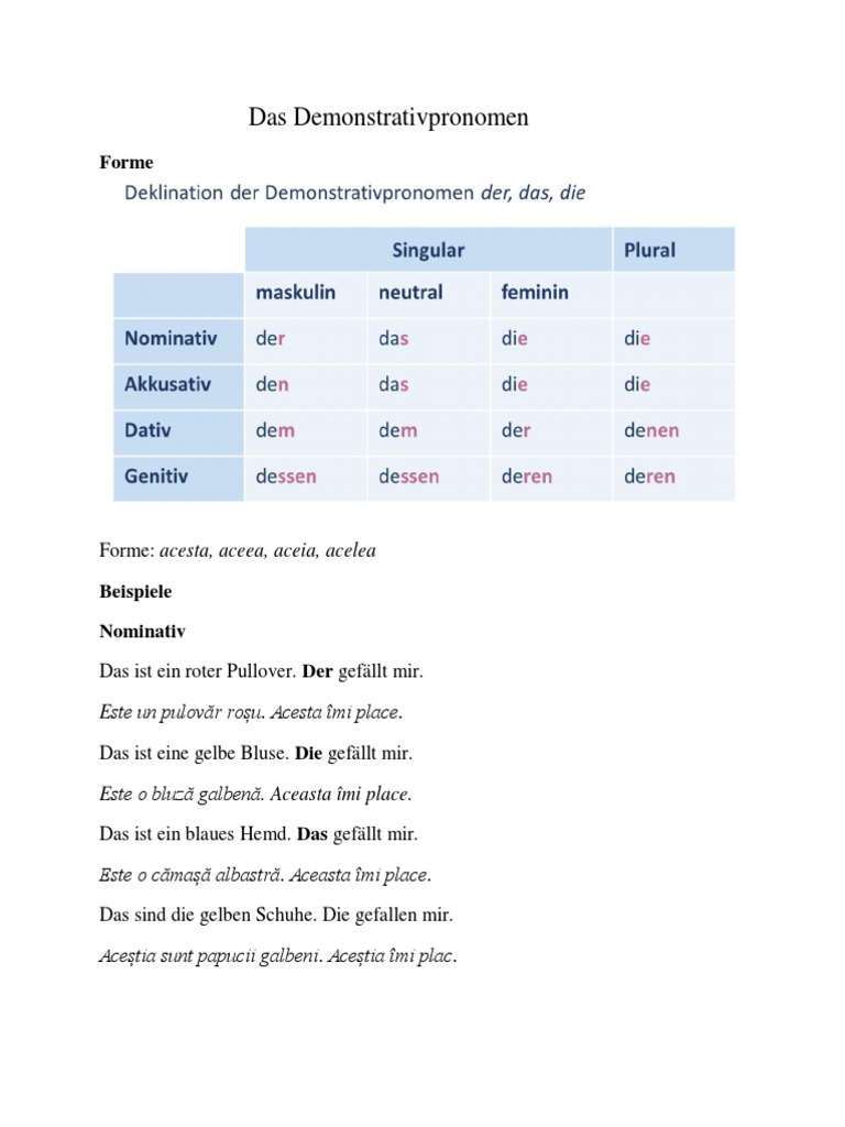 Das Demonstrativpronomen | PDF