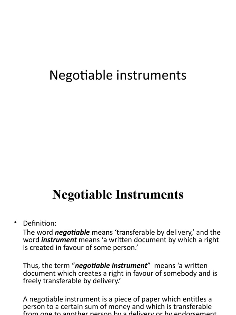 Chapter 1 (Negotiable Instruments) | PDF | Negotiable Instrument ...