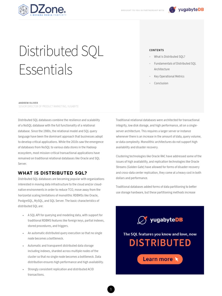 Dzone Refcard 335 Distributed SQL 2020 | PDF | Databases | No Sql
