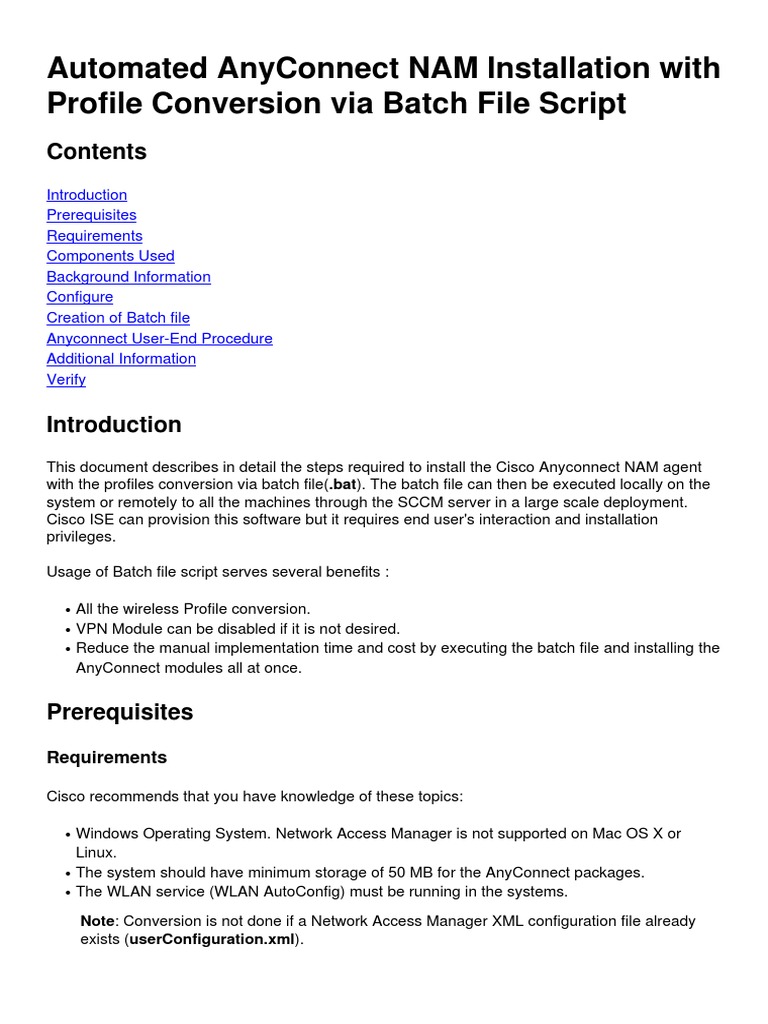 Automated Anyconnect Nam Installation With Profile Conversion Via Batch File Script | PDF ...
