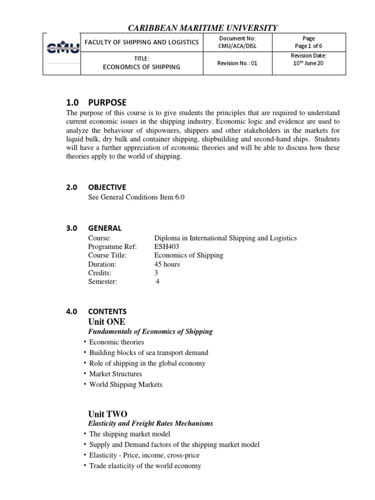 Economics of Shipping Course Guide | PDF | Economics | Ships