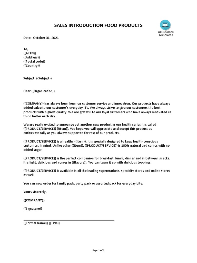 Sales Introduction Food Products: ( (COMPANY) ) | PDF