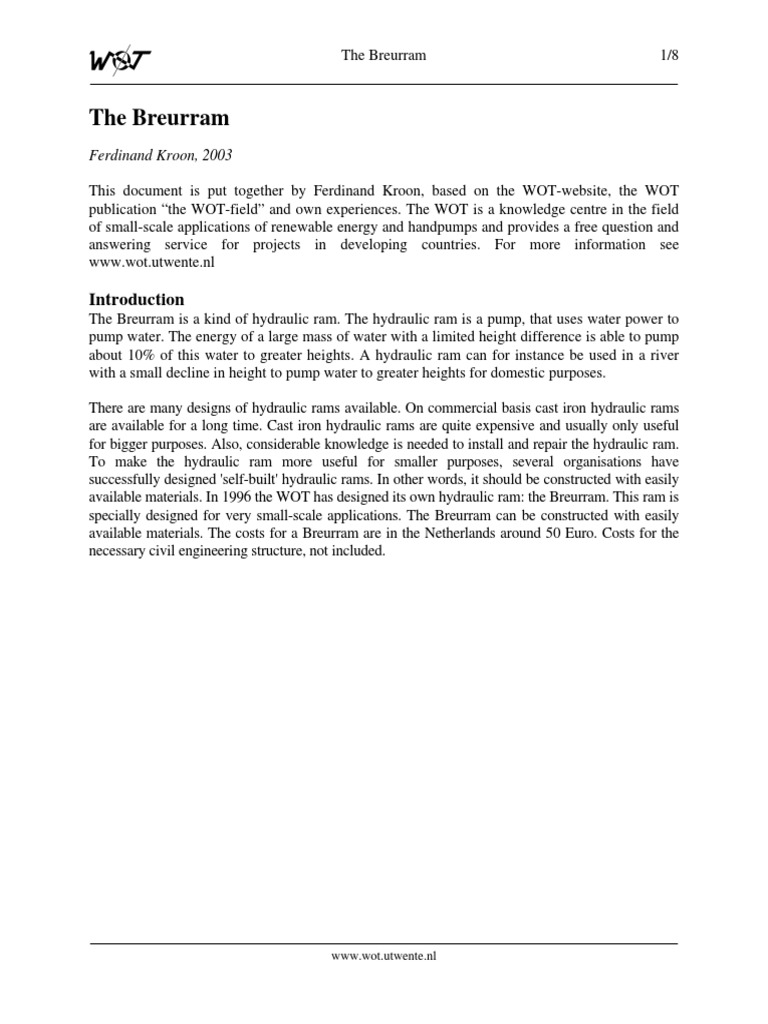 The Breurram: Ferdinand Kroon, 2003 | PDF | Pump | Pipe (Fluid Conveyance)