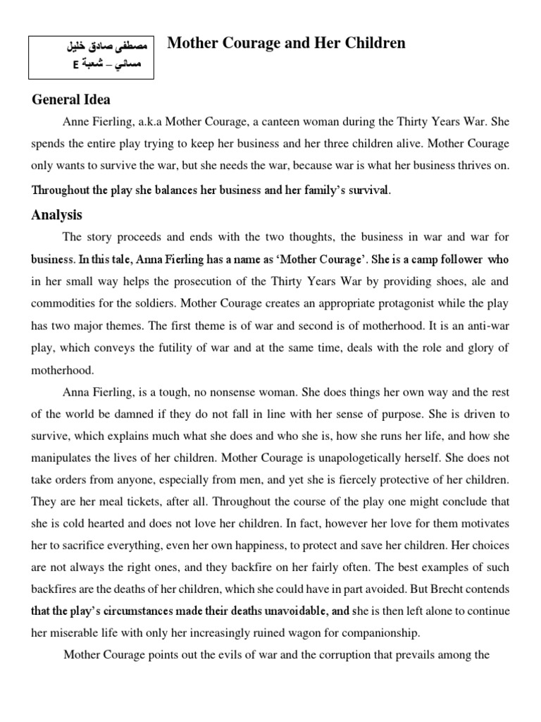 Mother Courage and Her Children: General Idea | PDF