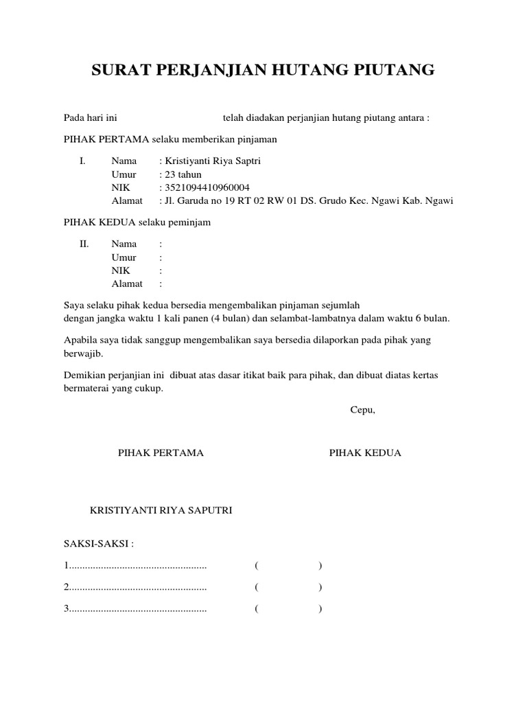 Perjanjian Hutang Piutang Resmi | PDF