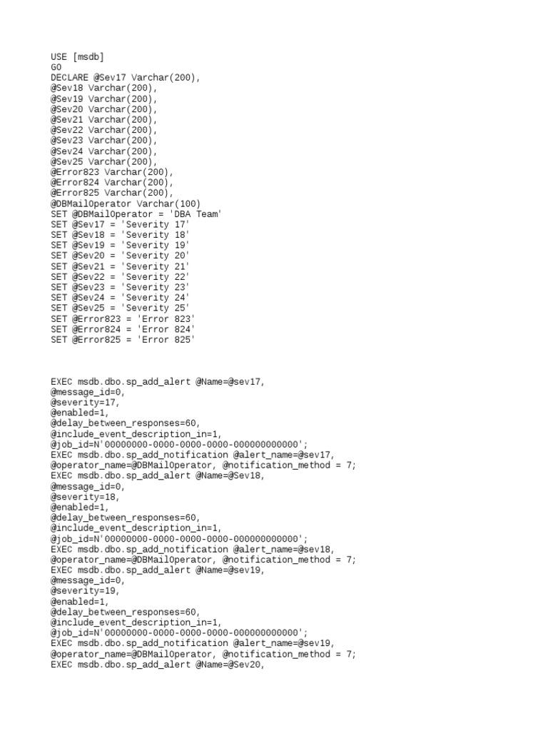 SQL Alert Enable Script | PDF | Databases | Data Management Software