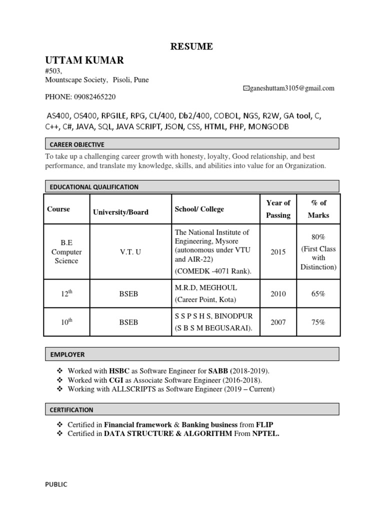 Uttam Resume | Download Free PDF | Information Age | Computer Science