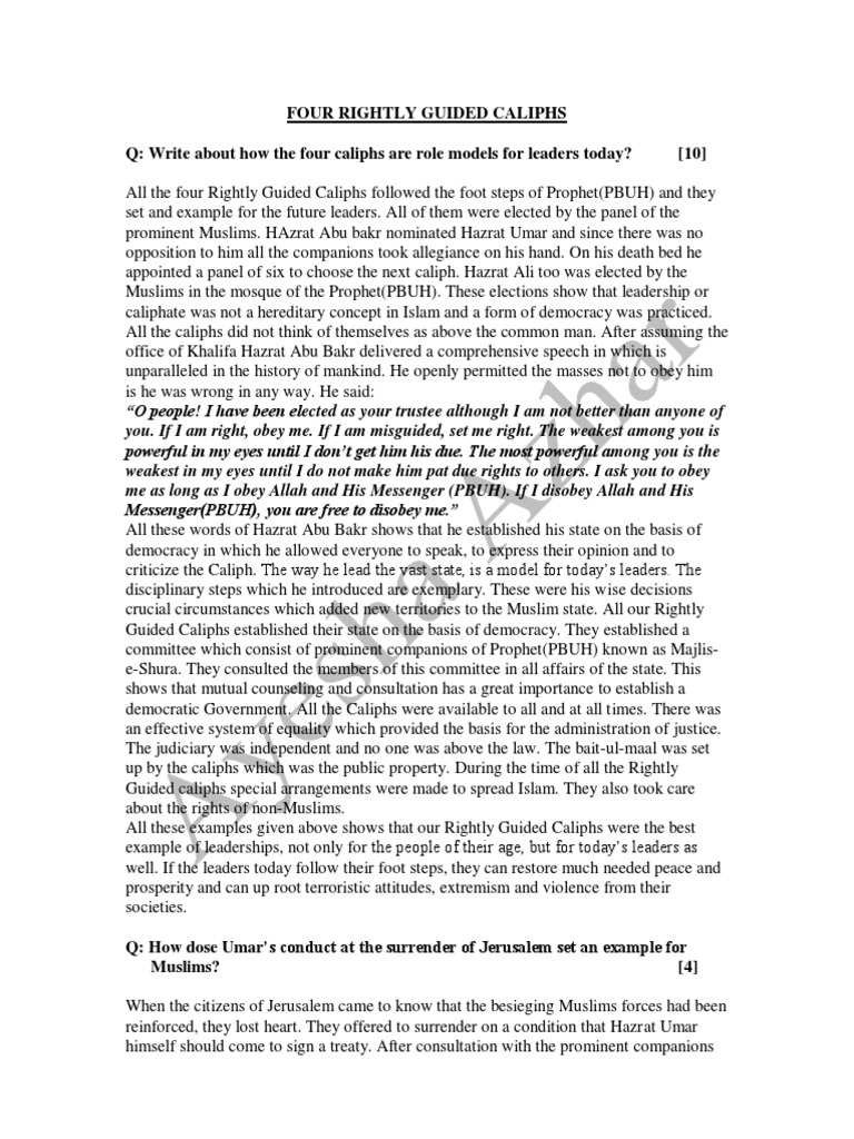 Four Caliphs As A Role Mdel For Leaders Today PDF | PDF | Caliphate ...