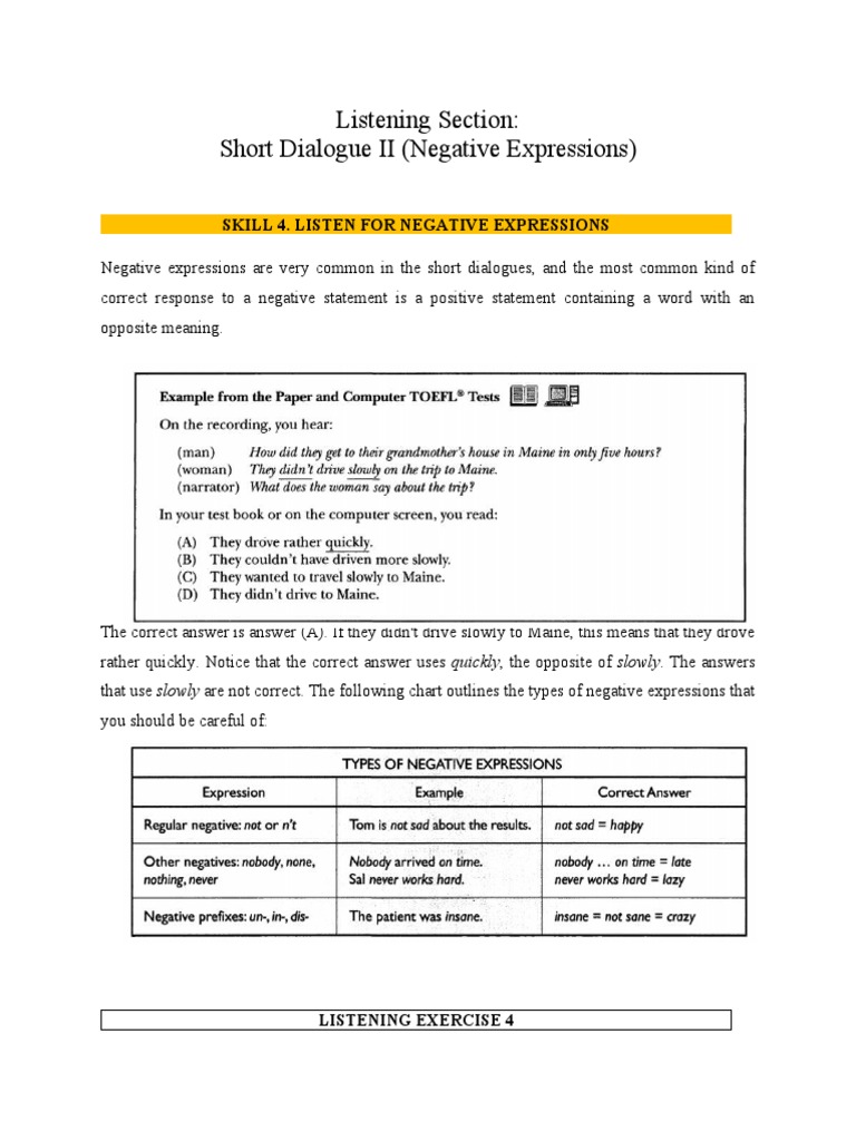Module 4. Listening Section (Negative Expressions) | PDF | Question ...