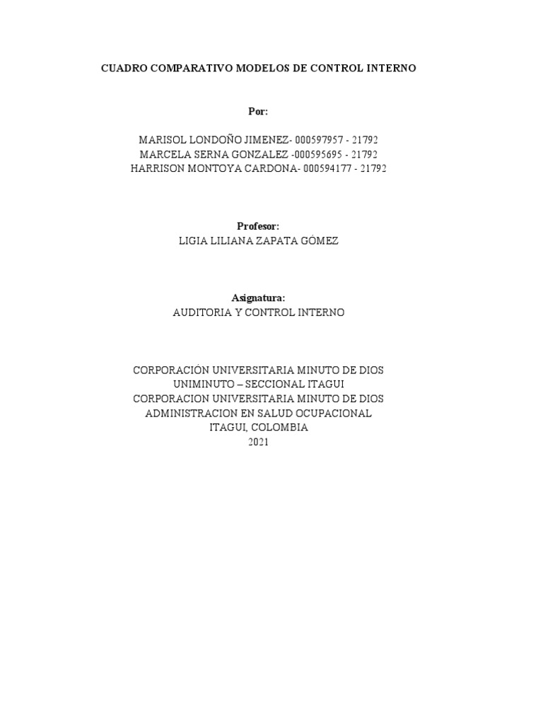 Comparación de modelos de control interno: COSO, COCO, TURNBULL y MECI ...