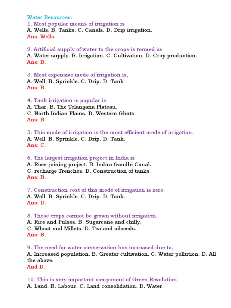 Water Resources MCQ | PDF | Irrigation | Water