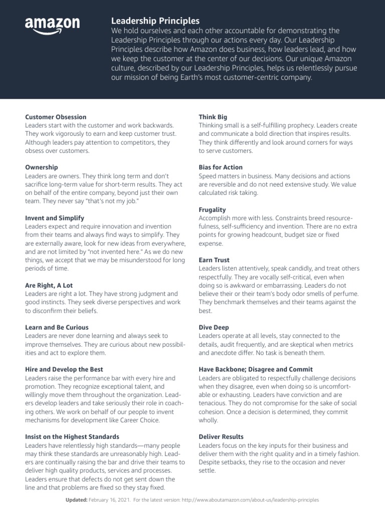 Amazon Leadership Principles Overview | PDF | Leadership | Cognition